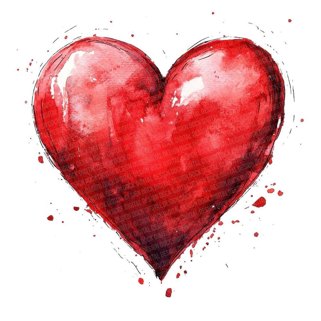 Watercolor Heart PNG Clipart, 12x Red Love Heart Clip Art Set,hand ...