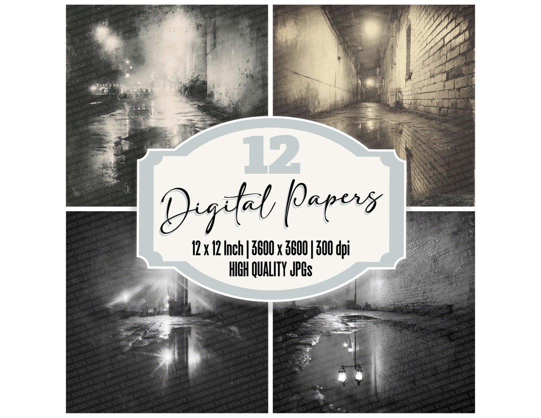 12x Alley Flash Grunge Junk Journal Paper Digital Paper Pack Scrapbook ...