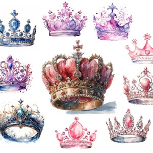 20x Watercolor Princess Crowns JPG Designs Bulk Bundle Downloads Jpeg ...