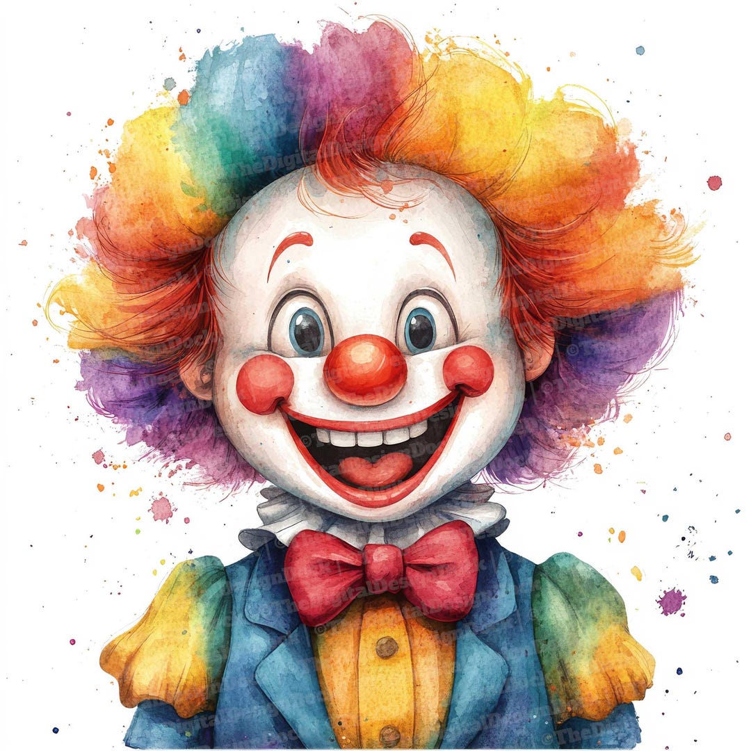Circus Clown Clipart, 12 High Quality Jpgs, Watercolor Smiling Clowns ...