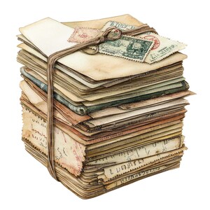 12x Vintage Ephemera Clipart, Watercolor Postcards Stamps Clipart, High ...