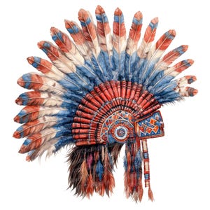 12x Feather Headdress Clipart, Watercolor Tribal Headdress, Printable ...