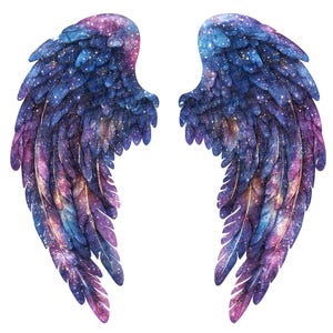 12x Galaxy Angel Wings PNG Clipart, Cosmic Space Watercolor Wings Clip ...