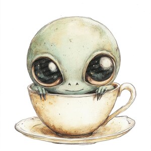 Alien Clipart, 12x Teacup Alien PNG Clip Art Set, Printable Watercolor ...