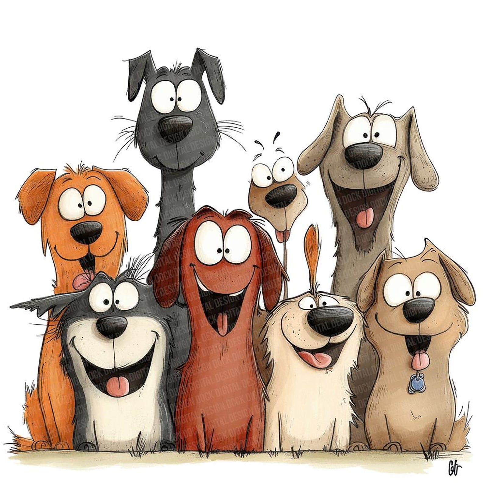 Funny Dog Group PNG Clip Art, 12x Cartoon Dog Pack Clipart PNG Set ...