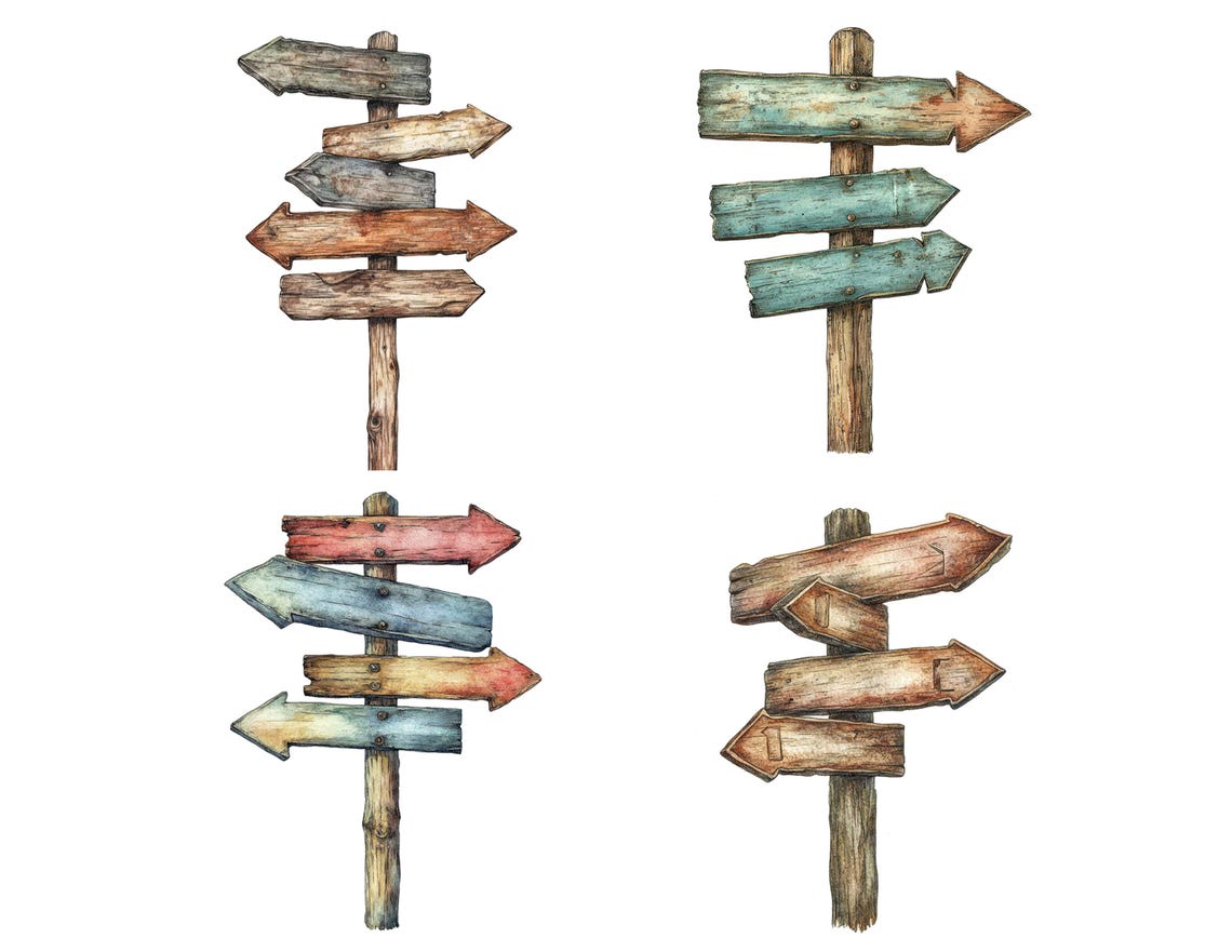 Imaginary Places Signpost PNG Clipart, 12x Watercolor Arrow Sign Clip ...