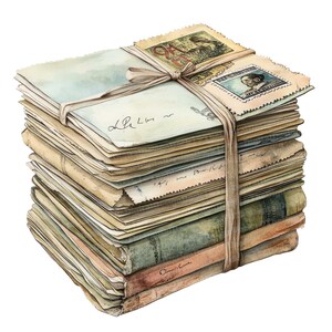 12x Vintage Ephemera Clipart, Watercolor Postcards Stamps Clipart, High ...