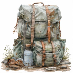 Camping Backpack Clipart, 12 Jpgs, Camp Clipart, Printable Watercolour ...