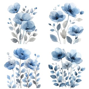 Blue Floral PNG Clipart, 12x Abstract Flower Clip Art Set, Printable ...