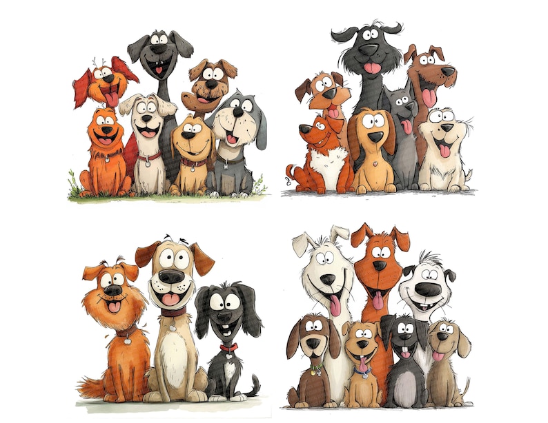 Funny Dog Group PNG Clip Art, 12x Cartoon Dog Pack Clipart PNG Set ...