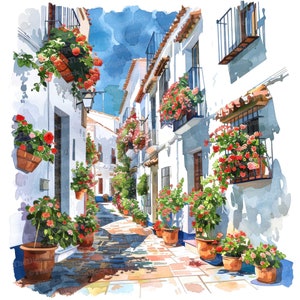 12x Spanish Street Clipart, Floral Street, JPG Clipart, Printable ...