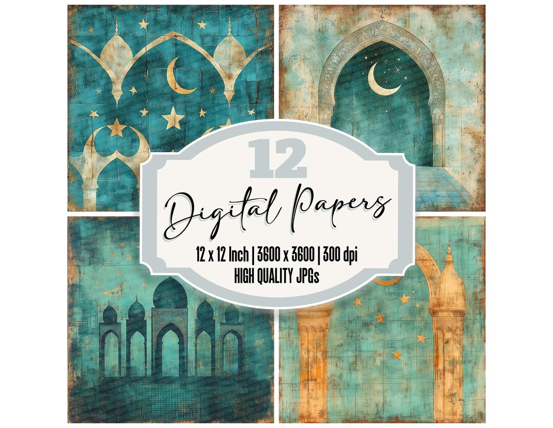 12x Crescent Calligraphy Arch Junk Journal Paper Islamic Arch With Moon ...