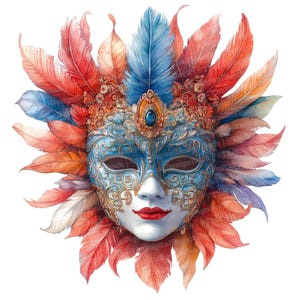 12 Carnival Mask Clipart, Watercolor Masquerade Mask, Printable ...
