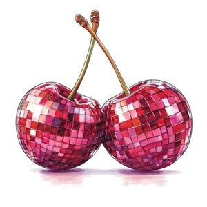 Cherry Disco Ball Clip Art, 12x Funky Fruit PNG Set, Watercolor Digital ...
