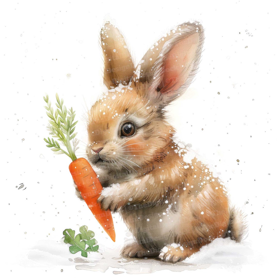 12 Bunny With Carrot Clipart, Cute Rabbit Clipart, Printable Watercolor ...