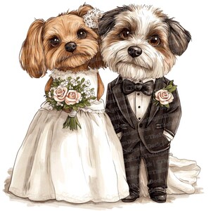 12x Wedding Dog Clipart, Bride and Groom Cute Dogs, Printable ...