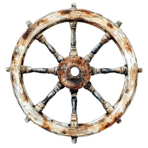 12x Watercolor Ship Wheel PNG Clipart, Rustic Nautical Boat Clip Art ...