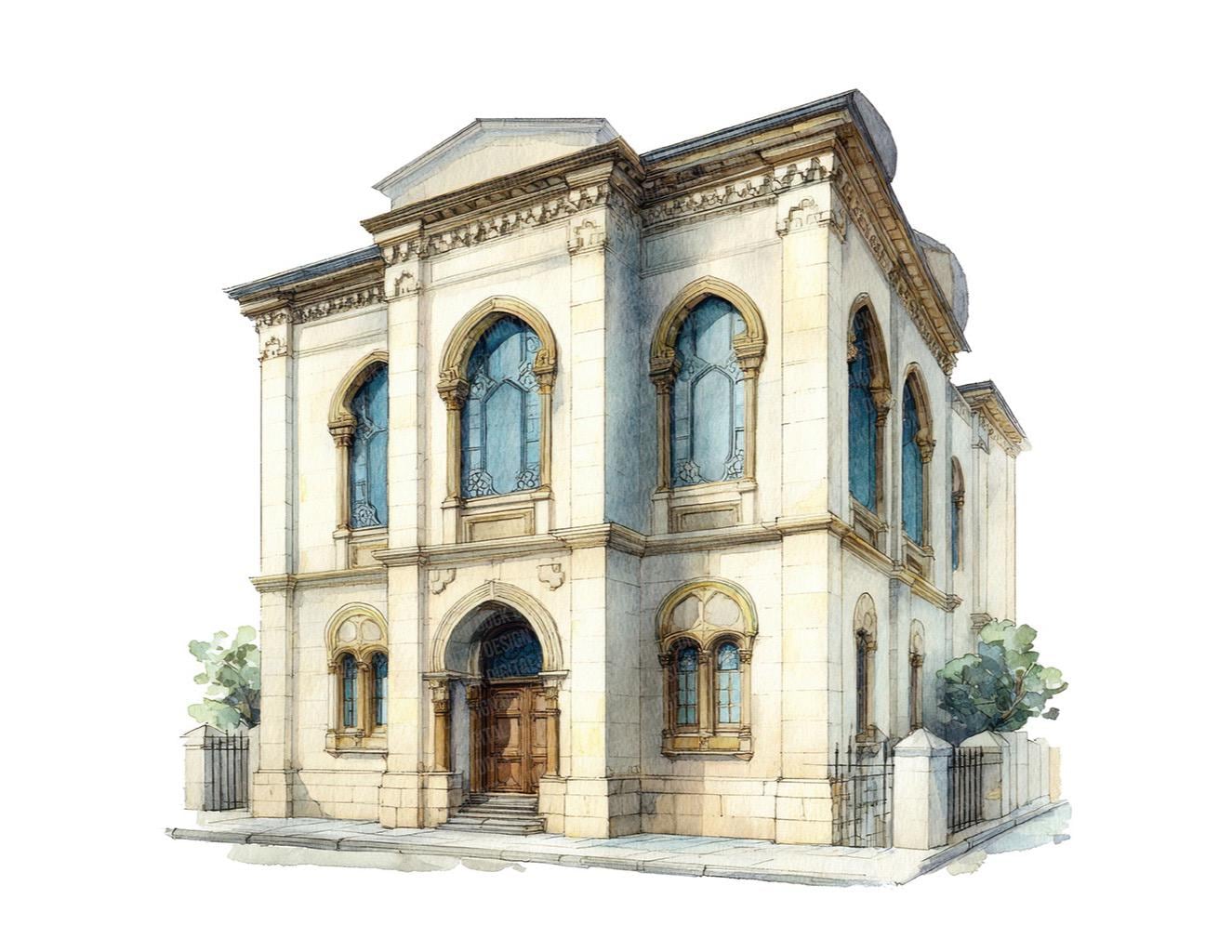 12x Watercolor Jewish Synagogue PNG Clipart, Synagogue Architecture Art ...