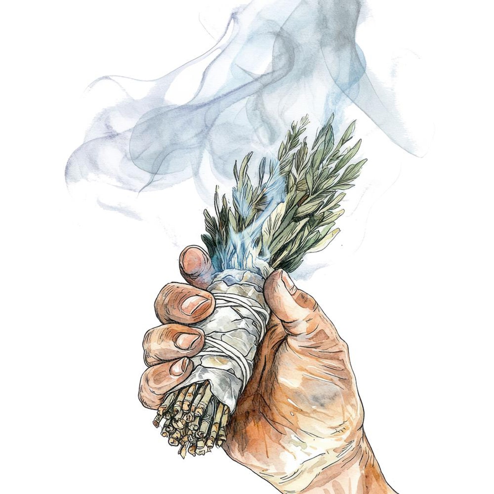 12x Smudge Stick Clipart, Hand Holding Sage Bundle, Watercolor Clip Art ...