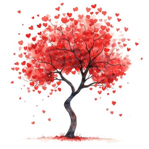 12x Heart Tree Clipart, Watercolor Red Tree With Falling Hearts ...
