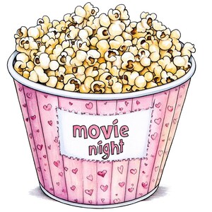 Popcorn PNG Clipart, 12x Watercolor Movie Night Clip Art Set, Printable ...
