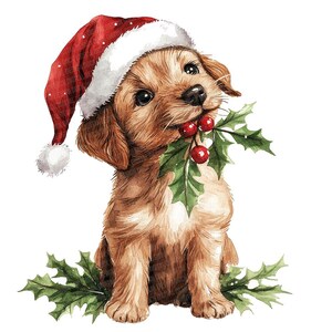 Christmas Puppy PNG Clipart, 12x Festive Dog Watercolor Clip Art Set ...