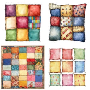 12x Watercolor Patchwork Tag Clipart, Rustic Fabric Sign PNG, Printable ...