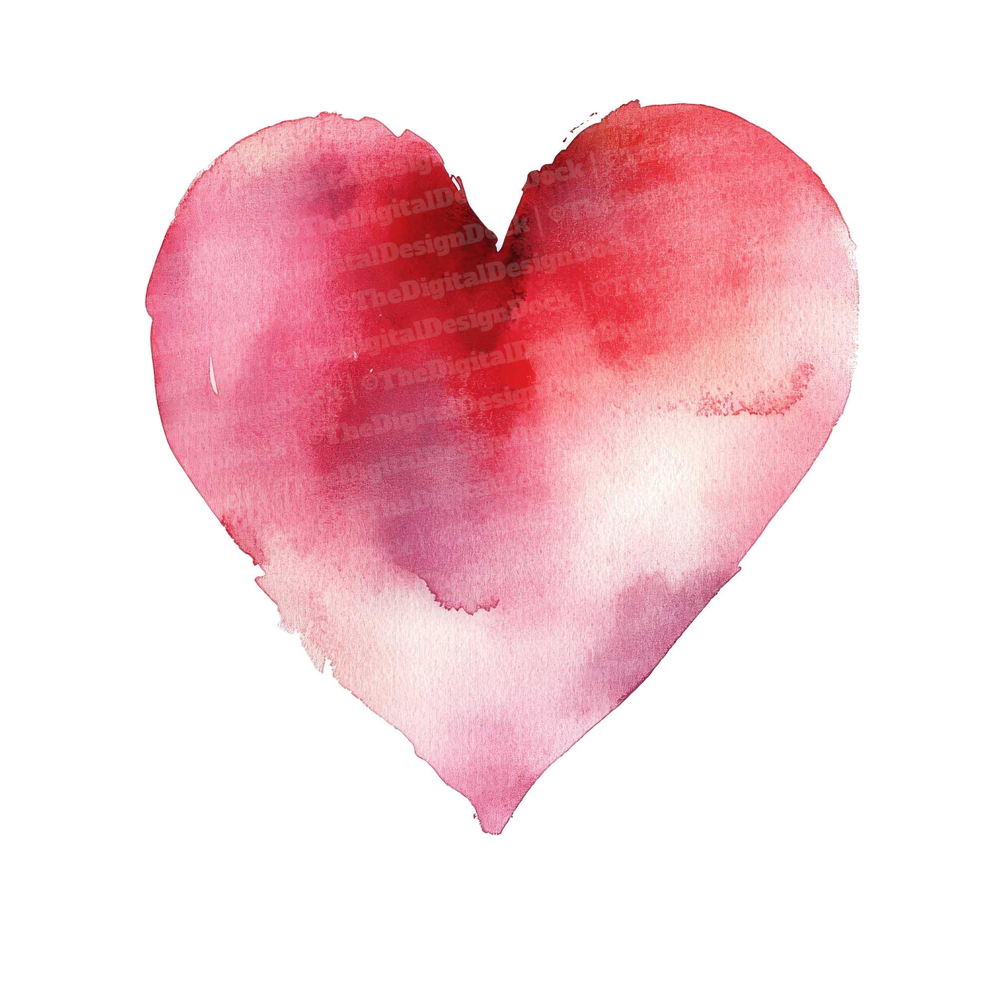 12 Watercolor Heart Clipart, Red Heart Art, Valentine's Day Clipart ...