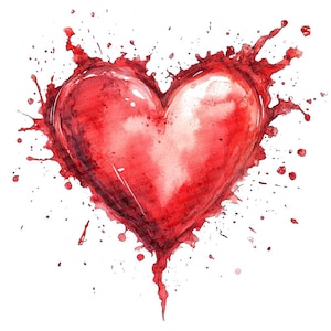 Red Watercolor Heart PNG Clipart, 12x Splatter Love Heart Clip Art Set ...