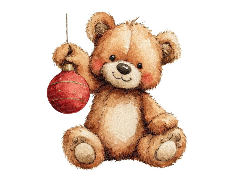 Teddy Bear With Christmas Bauble Clipart, 12x Holiday Bear Clip Art Set ...