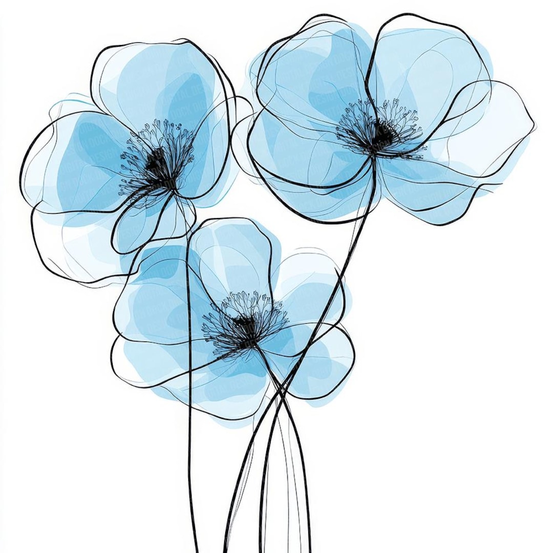 Blue Floral Clip Art, 12x Abstract Flowers PNG Clipart Set, Printable ...