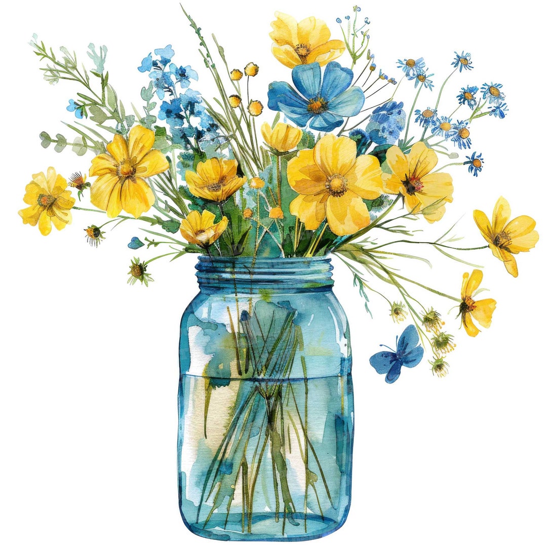 Mason Jar Flowers Clipart, 12 Jpgs, Floral Jars Clipart, Printable ...