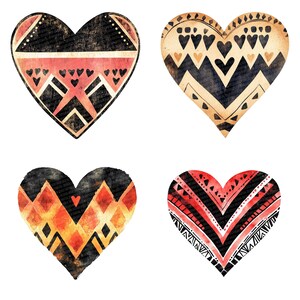 Tribal Love Heart PNG Clipart, 12x Watercolor Boho Heart Love Clip Art ...