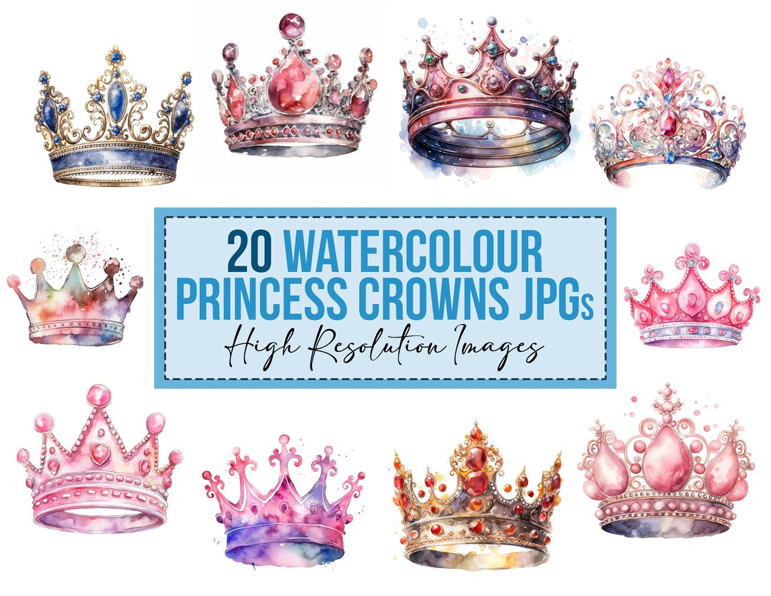 20x Watercolor Princess Crowns JPG Designs Bulk Bundle Downloads Jpeg ...
