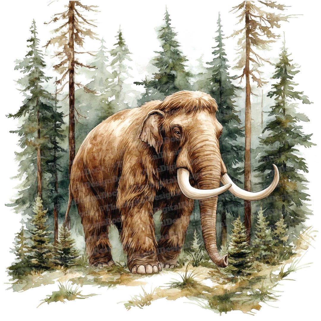 12 Woolly Mammoth Clipart, Watercolor Prehistoric Animal Art, Printable Clipart, Ice Age Clipart ...