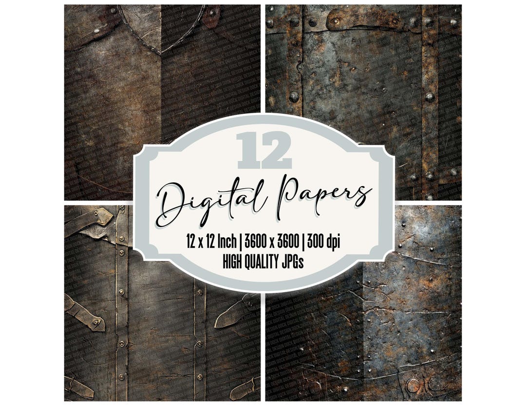 12x Medieval Armor Junk Journal Paper, Rusted Metal Digital Paper Pack ...