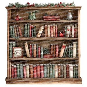 Christmas Bookshelf Clip Art, 12x Vintage Holiday Books Clipart Set ...