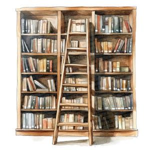 Bookshelf PNG Clipart, 12x Watercolor Library Clip Art Set, Printable ...