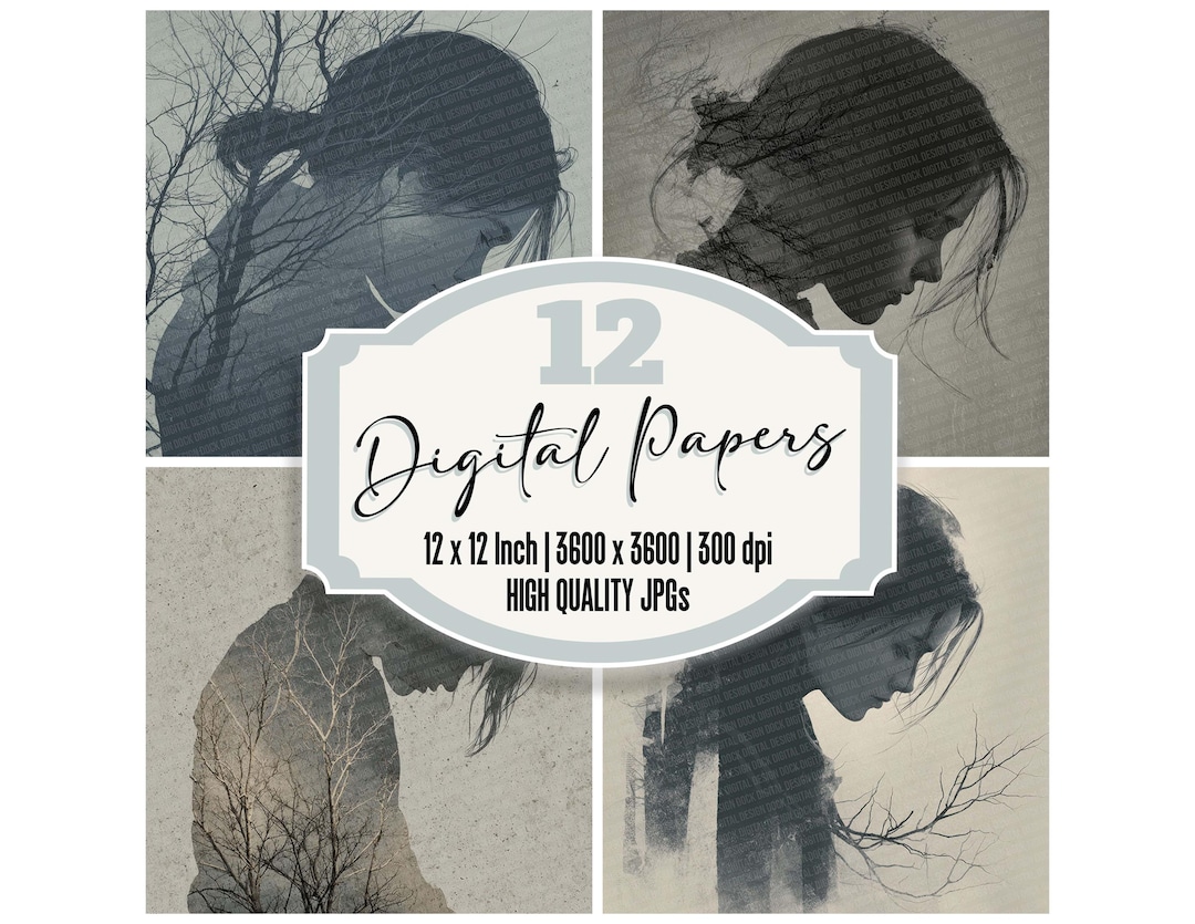 12x Grief Silhouette Junk Journal Paper Branch Overlay Digital Paper ...