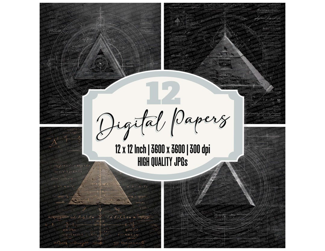 12x Pyramid Symbol Junk Journal Paper Digital Paper Pack Esoteric Grid ...