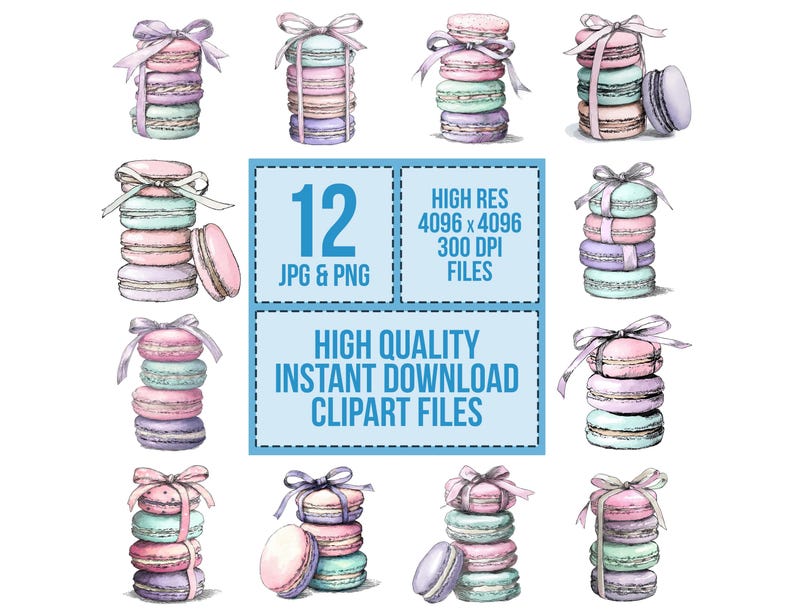 Macaron Stack PNG Clipart, 12x Pastel Dessert Clip Art Set, Printable ...