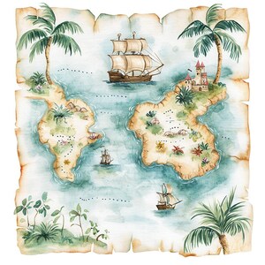 12x Pirate Map PNG Clipart, Treasure Island Clip Art Set, Printable ...