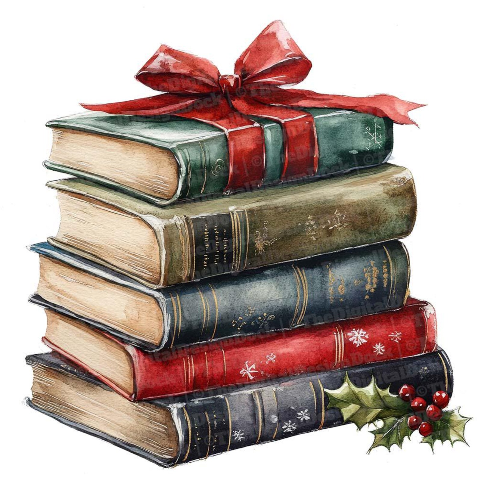 Christmas Book Clip Art, 12x Holiday Books Pile Clipart Set, Vintage ...