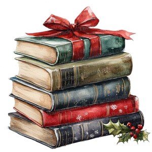 Christmas Book Clip Art, 12x Holiday Books Pile Clipart Set, Vintage ...