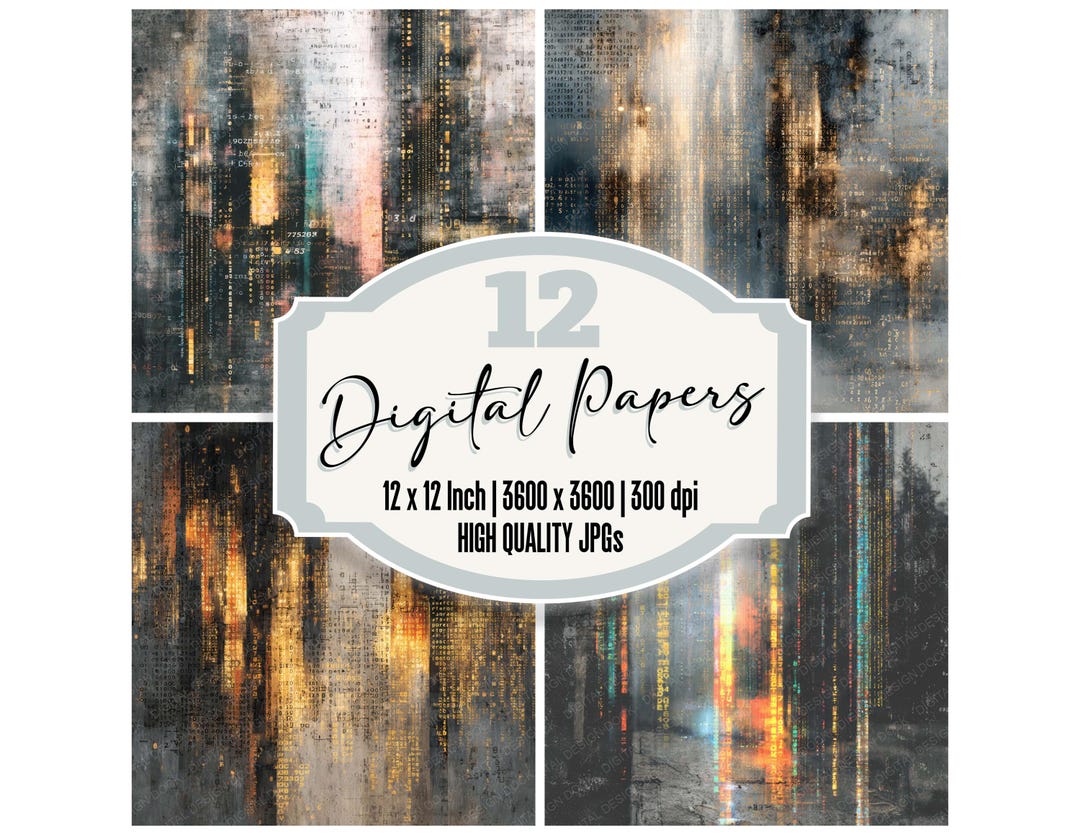 12 Digital Code Layers Junk Journal Paper Futuristic Data Stream ...