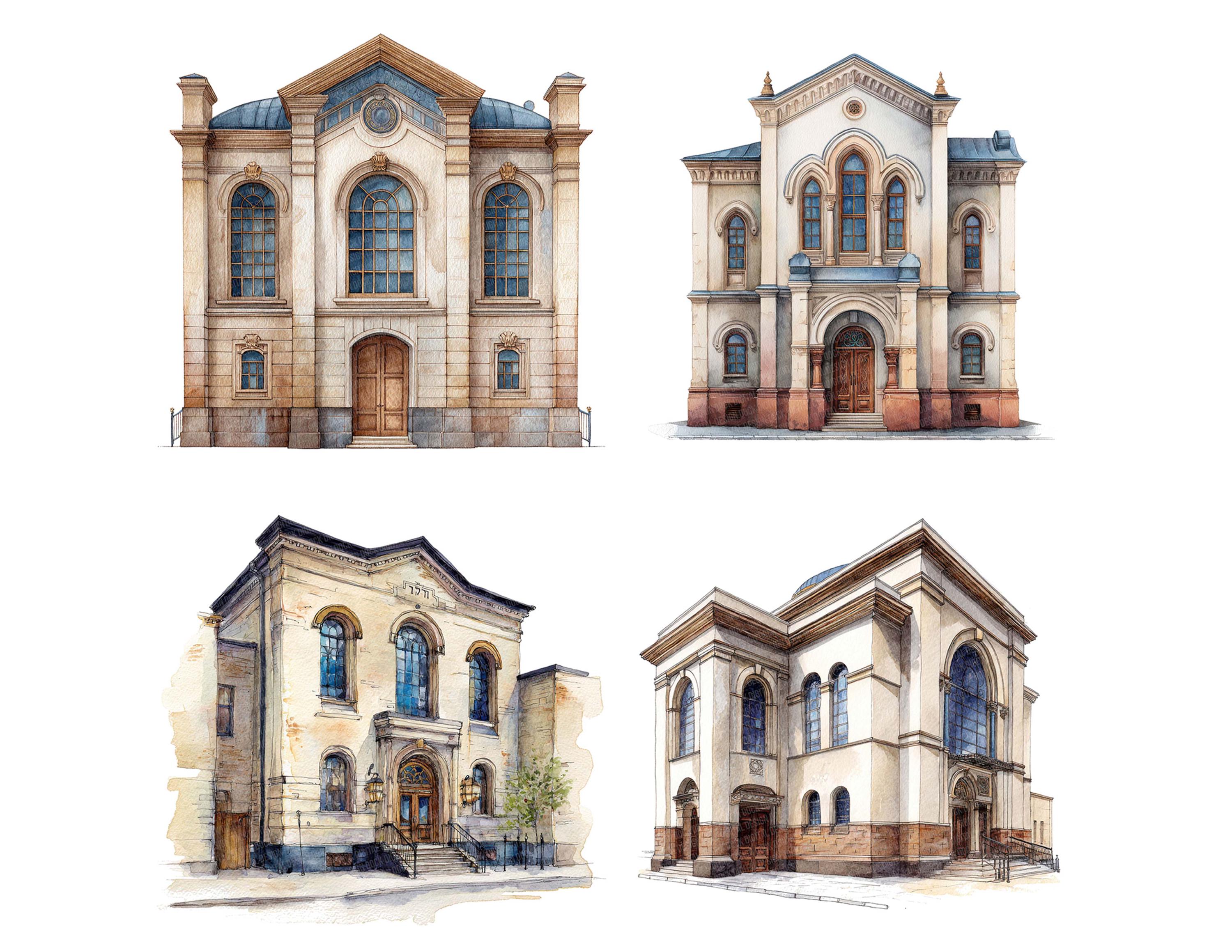 12x Watercolor Jewish Synagogue PNG Clipart, Synagogue Architecture Art ...