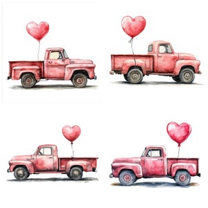 12x Valentines Truck PNG Clipart, Heart Balloon Watercolor Clip Art ...