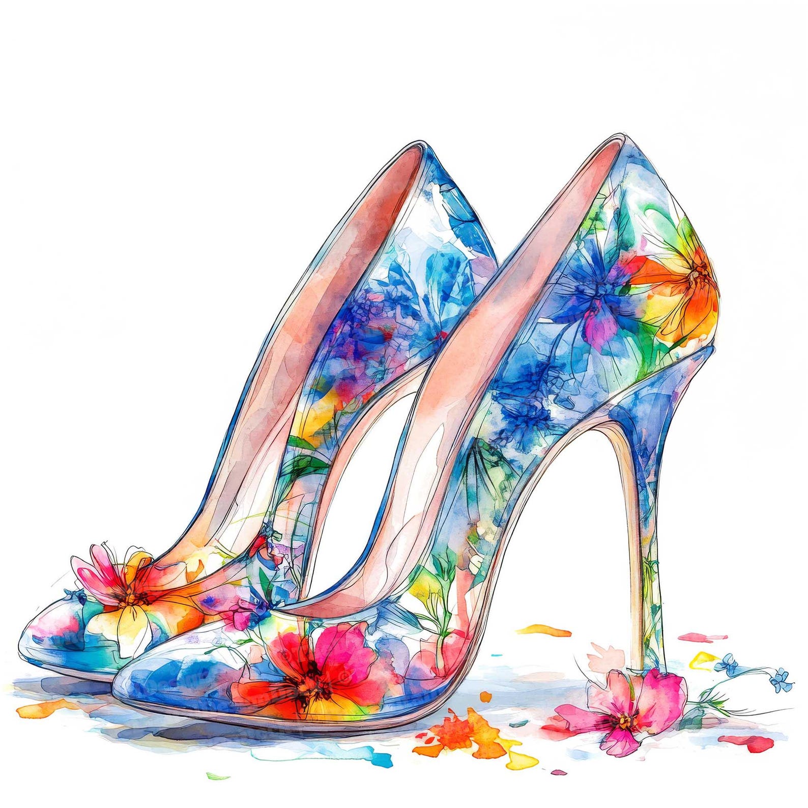 12x High Heel Shoe Clipart, Floral High Heels Clipart, Printable ...