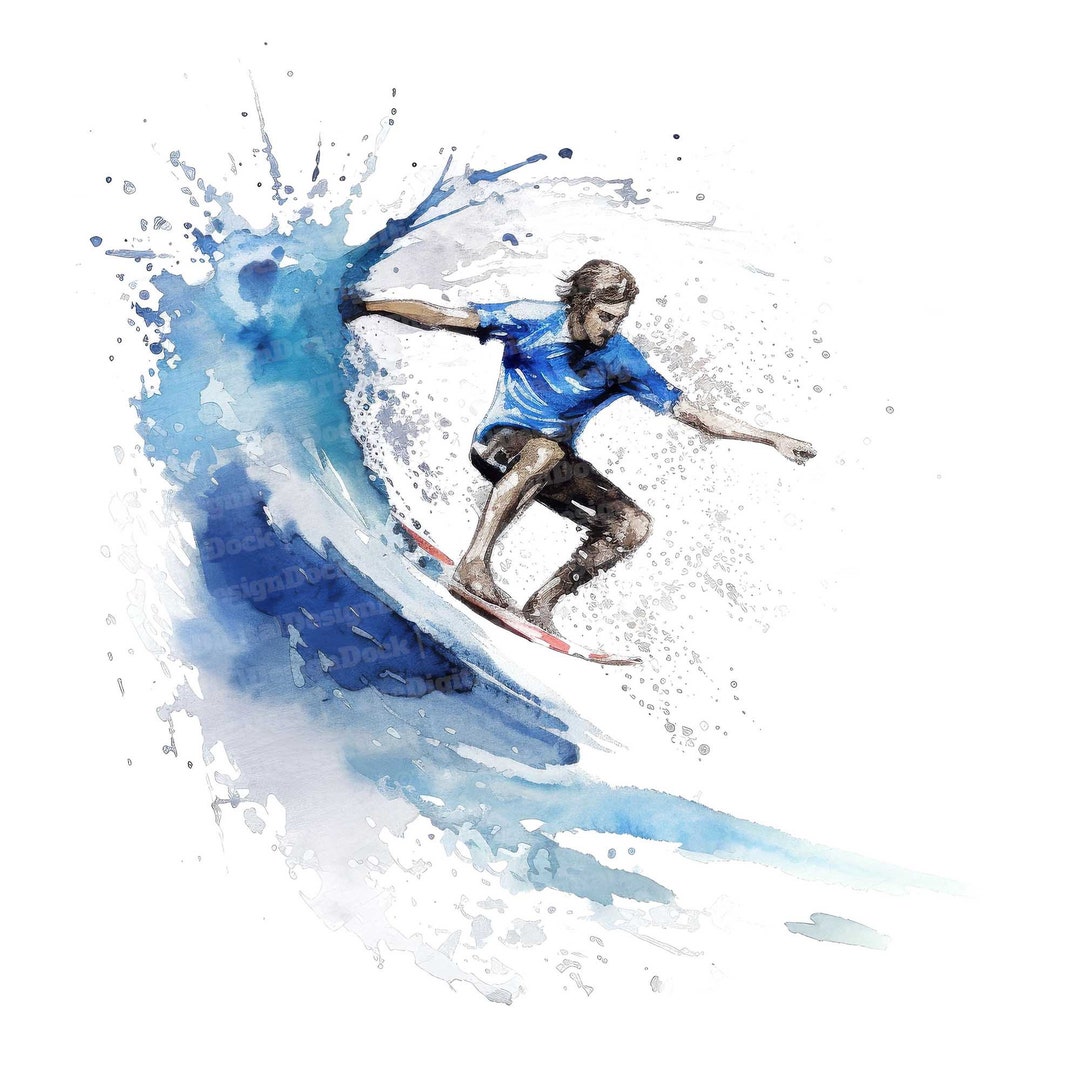 Surfers Catching Waves Clipart, 12 Jpgs, Surf Wave Clip Art, Printable ...