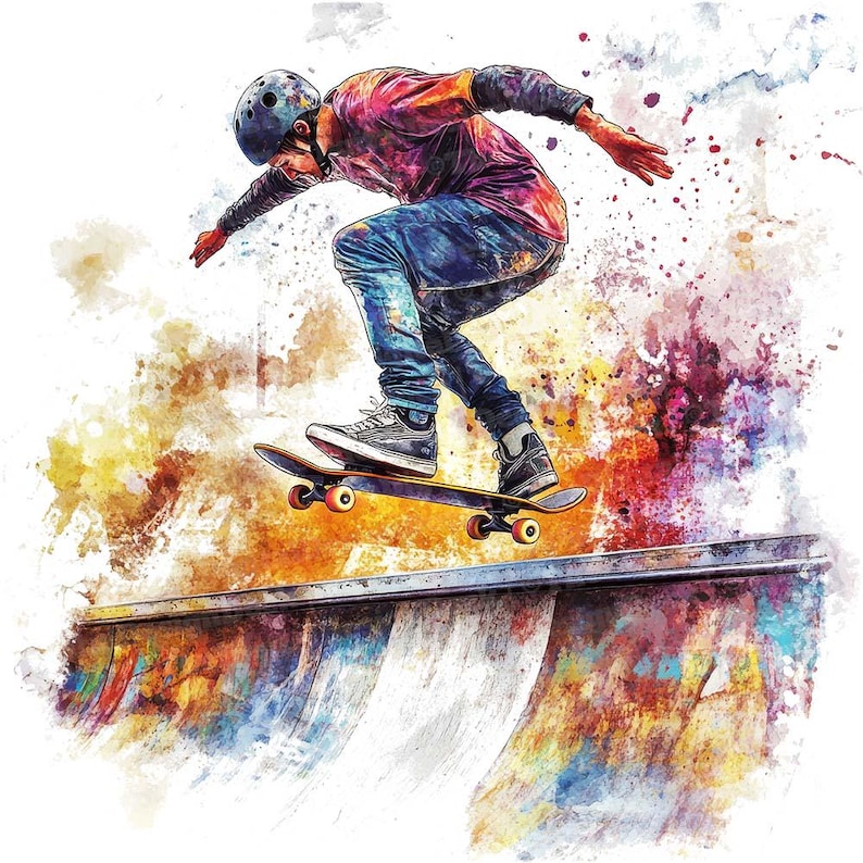 Skateboarder Clip Art, 12x Watercolor Skateboarding Clipart Set ...